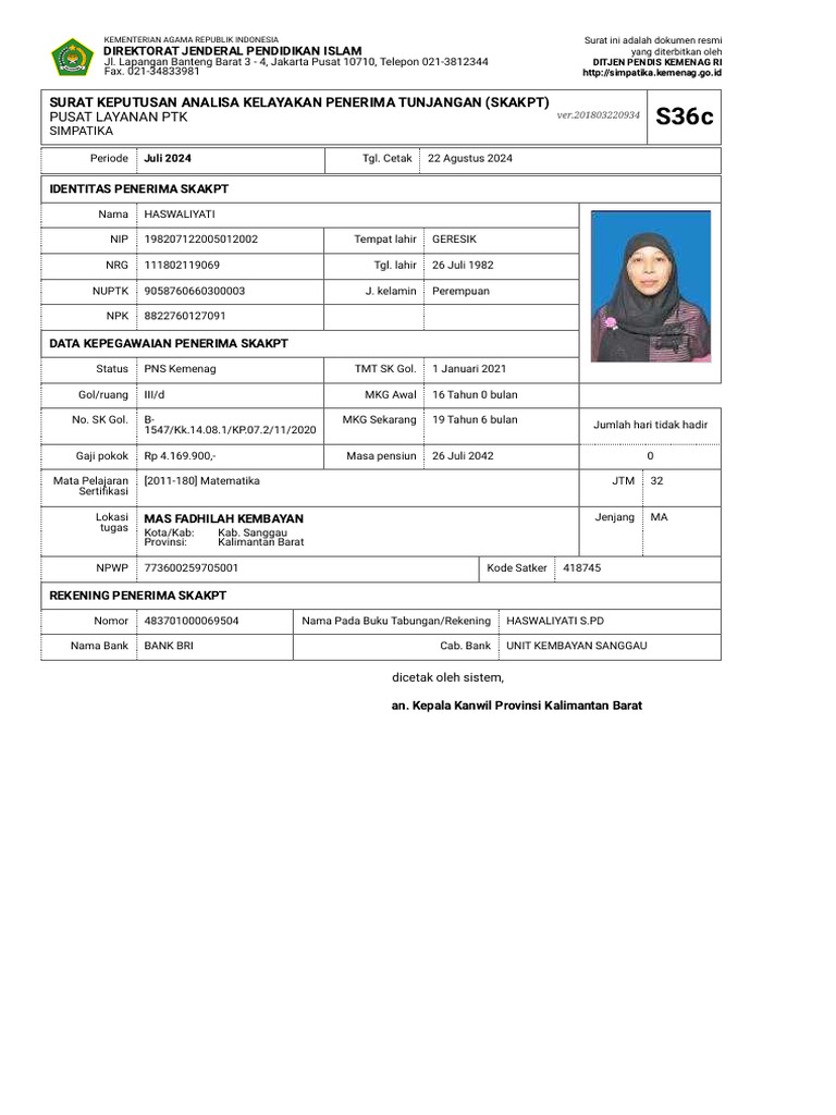 SKAKPT Haswakiyati Juli | PDF
