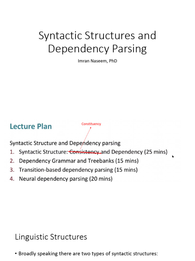 Syntactic Structures and Dependency Parsing by The Great Dr. Imran Naseem | PDF | Phrase | Syntax