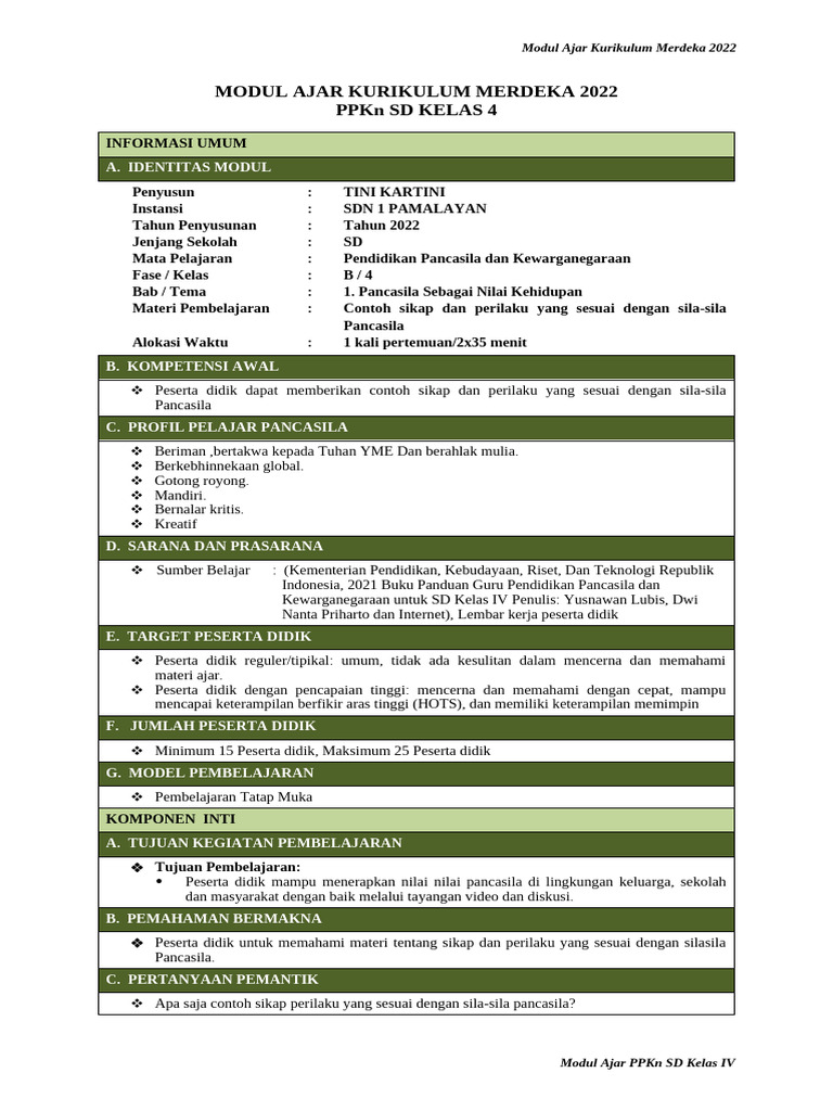 Modul Ajar PKN | PDF