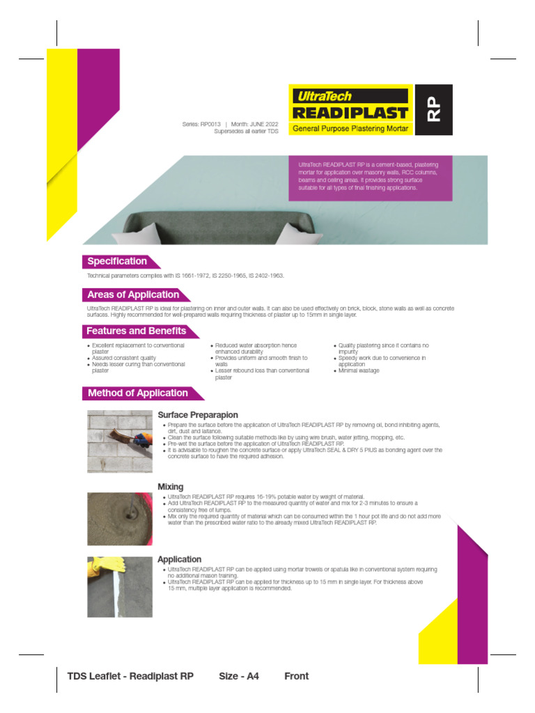 UltraTech Readiplast RP TDS Leaflet | PDF | Concrete | Technology ...
