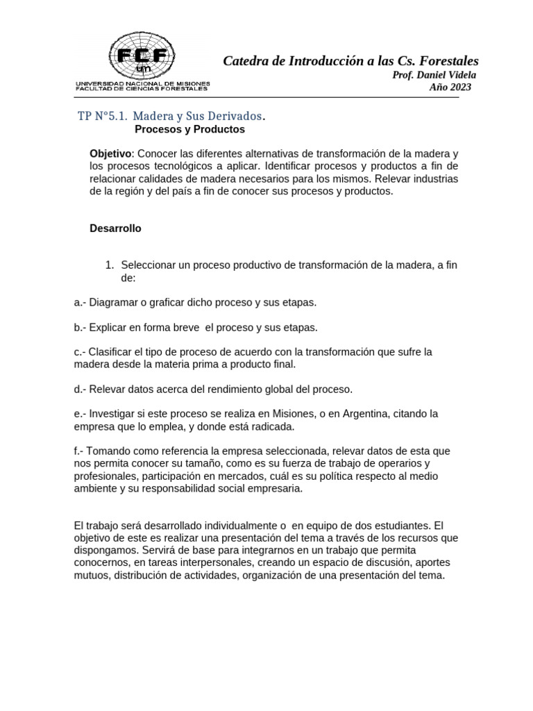 TP # 5 .1. Madera y Sus Derivados Poecesos y Productos Introduccion IIM 2024 | PDF