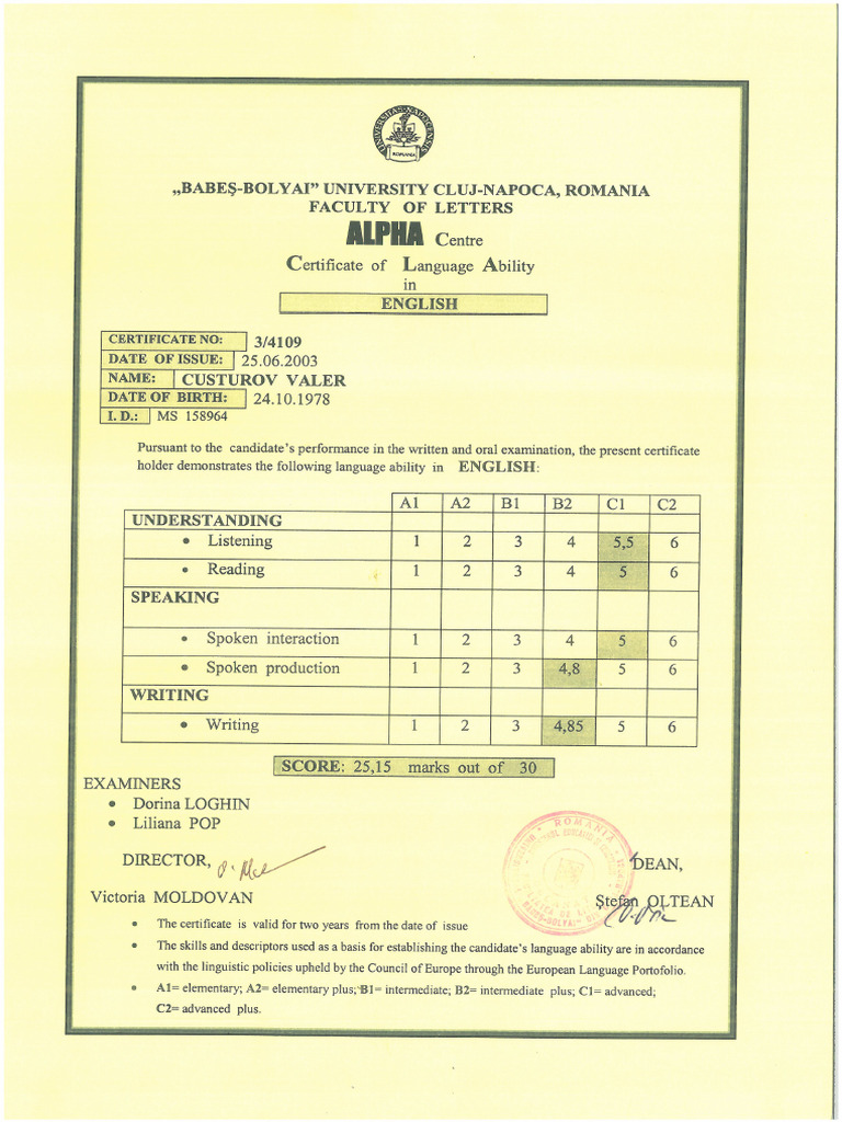 Atestat Engleza Cluj 2003 | PDF