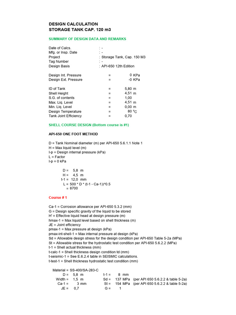 DesCal - Tangki 120m3 - Shell - R0 | PDF