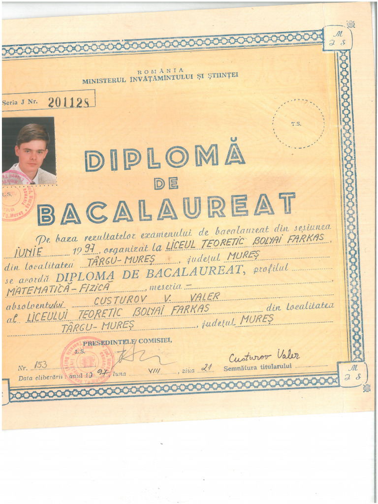 DIPLOMA BACALAUREAT 1997 | PDF