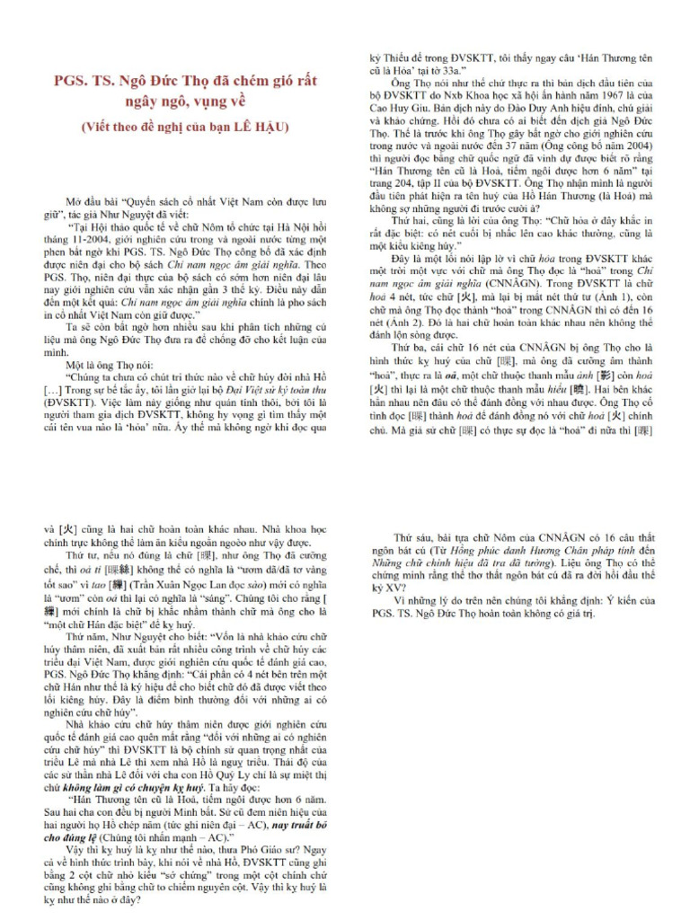 An Chi - Ngo Duc Tho Da Chem Gio | PDF