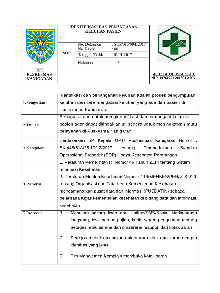 Sop Identifikasi Dan Penanganan Keluhan | PDF