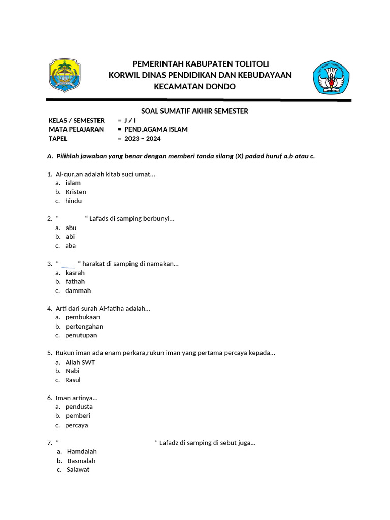 Soal Pend - Agama Islam | PDF