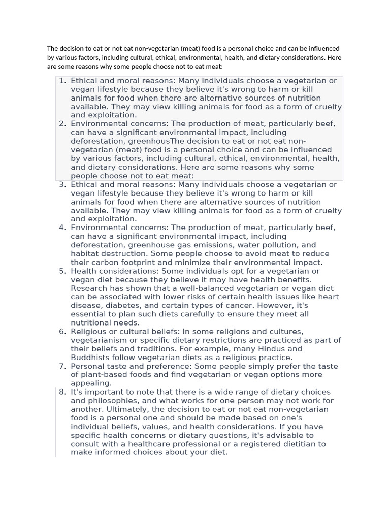 The Decision To Eat or Not Eat Non | PDF