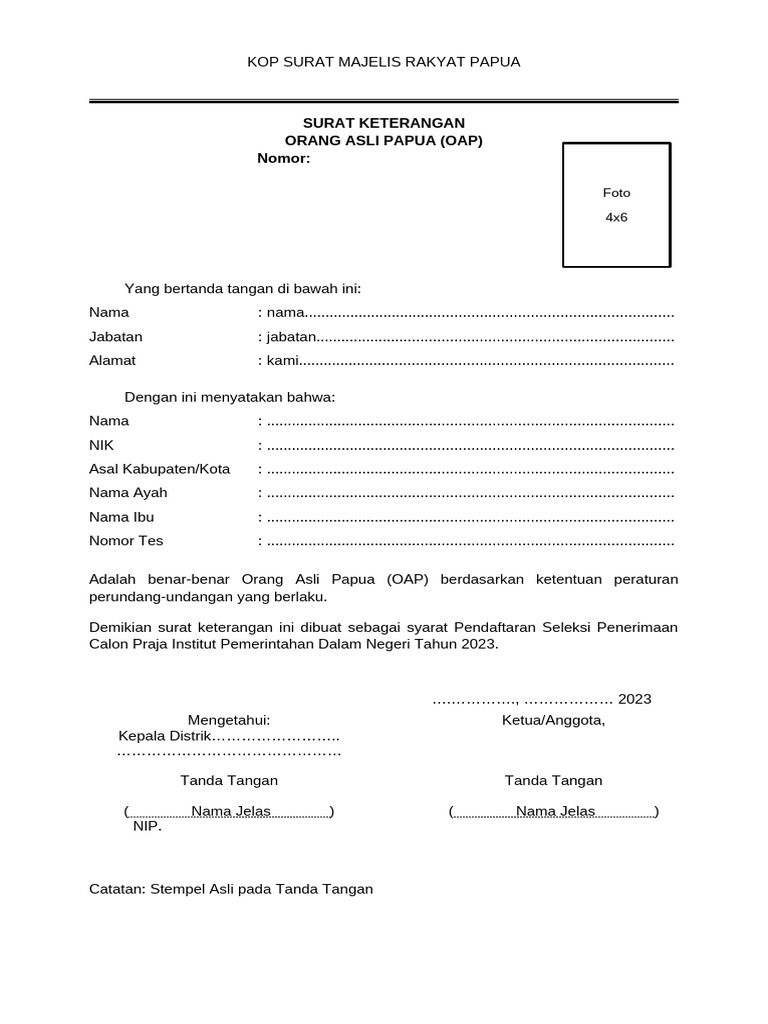 Format Surat Keterangan Oap 20233 | PDF