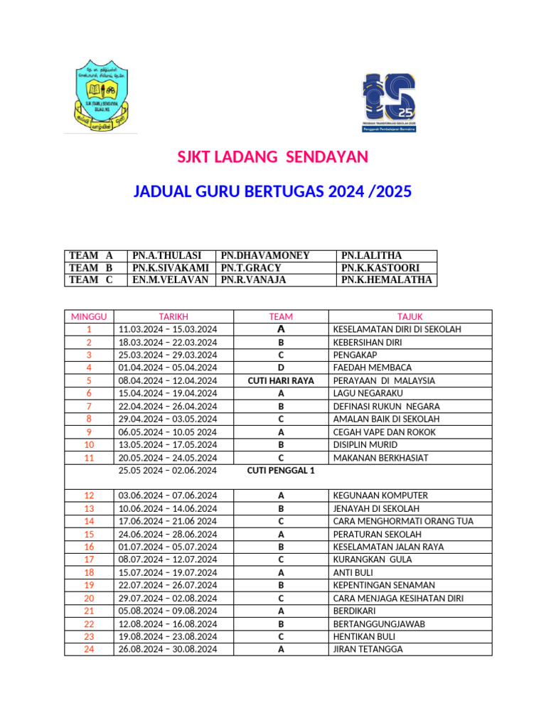Jadual Guru Bertugas (2024 | PDF