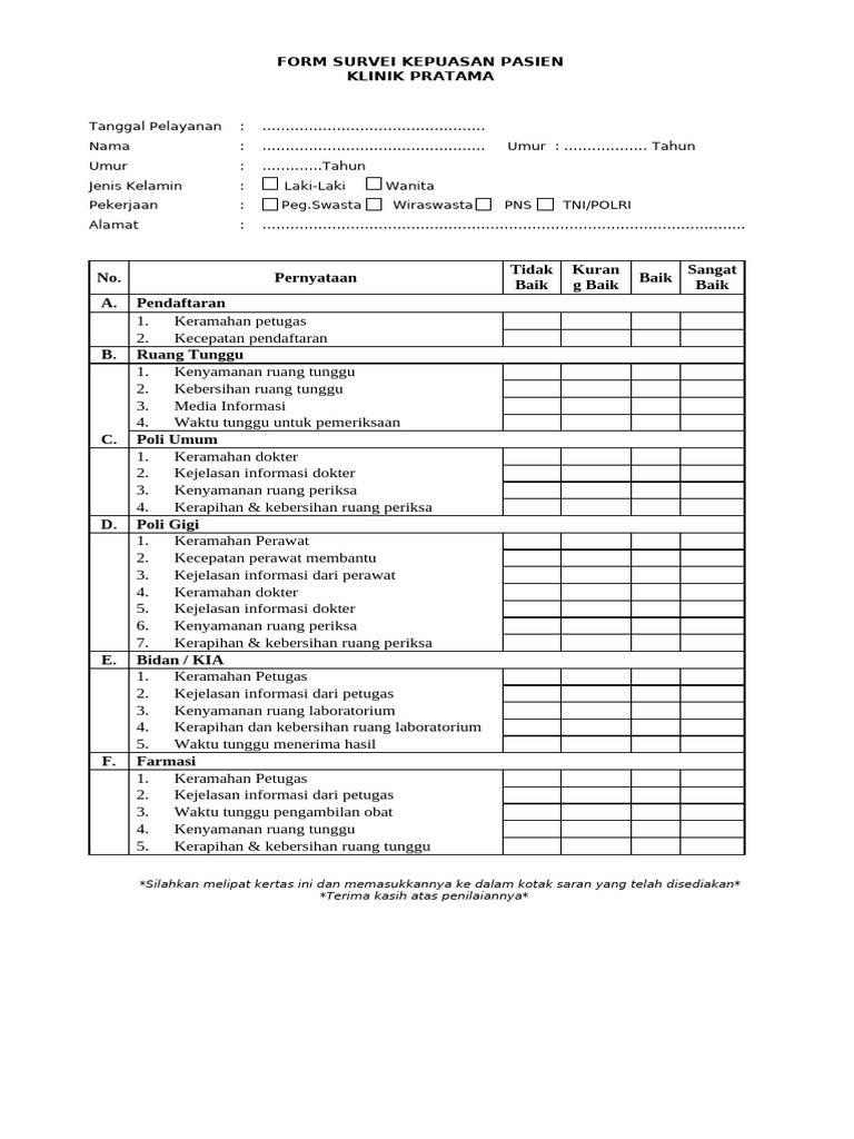 Form Survei Kepuasan Pasien | PDF