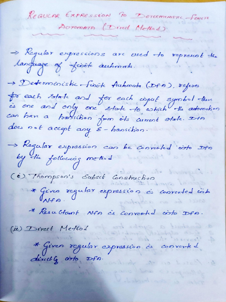 6-Regular Expression To Deterministic Finite Automata (Direct Method) - 30-07-2024 | PDF
