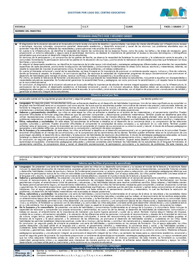 2 Programa Analitico Segundo Grado Fase 3 | PDF