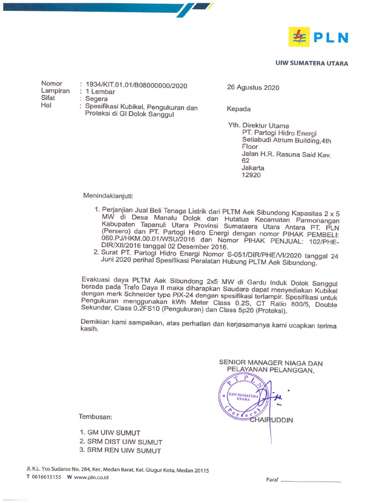 Surat Nomor 1934 Spesifikasi Technical Particular and Guarantee (TPG ...