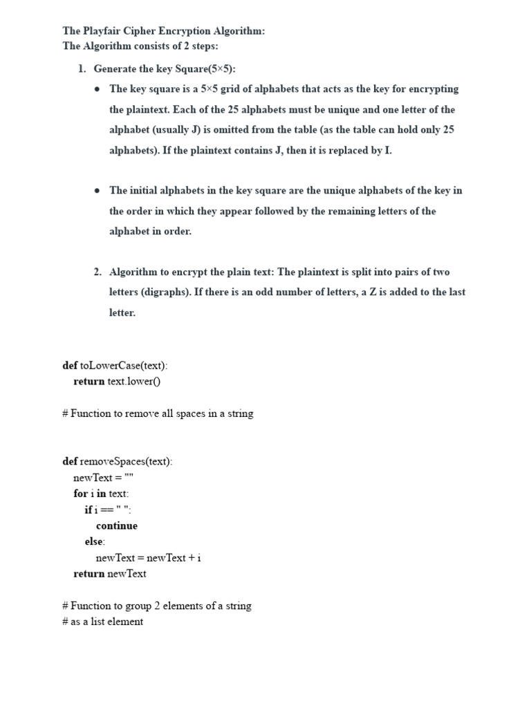 Playfair Cipher Encryption | PDF