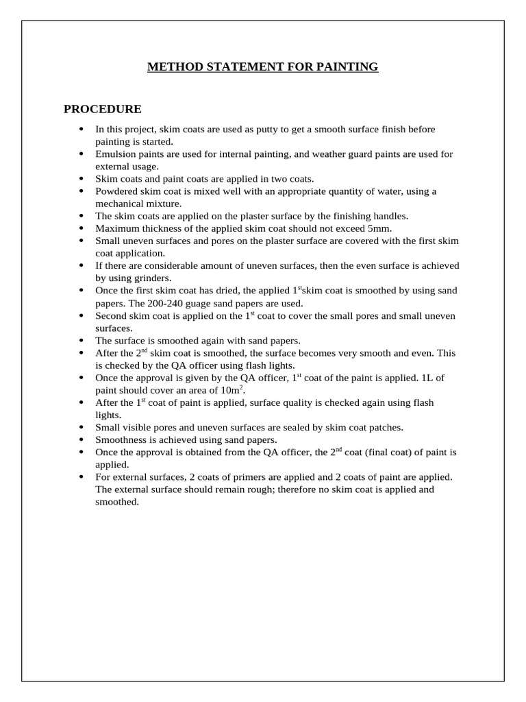 Method Statement For Painting | PDF