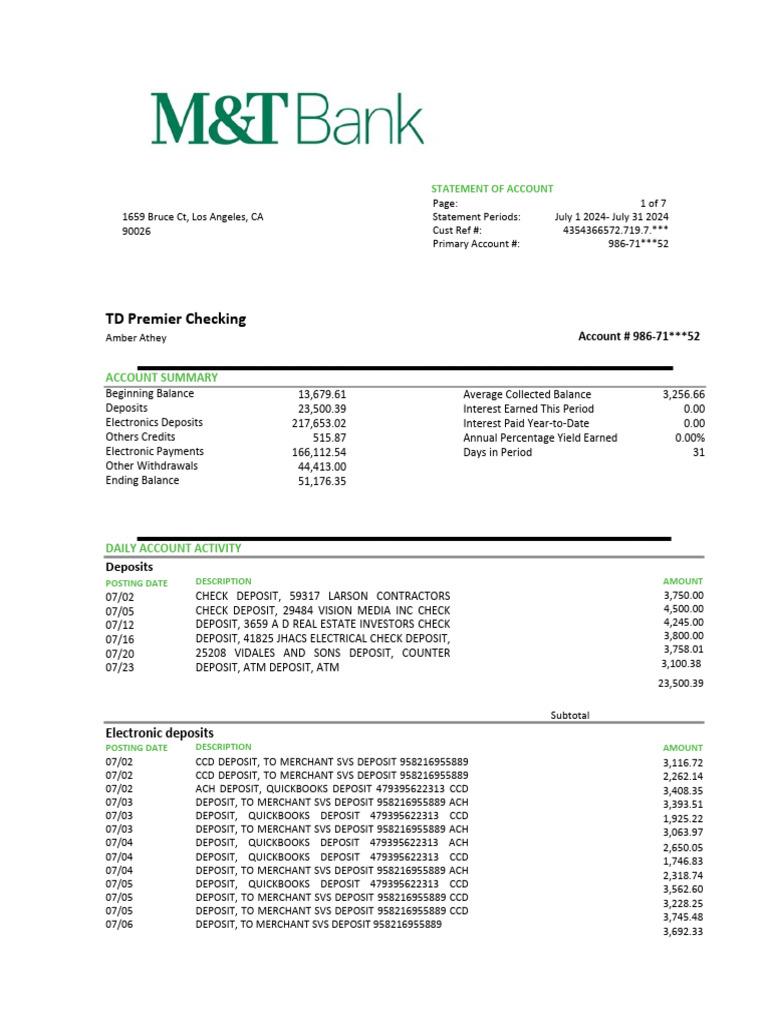 M T Bank Statement 1 PDF | PDF