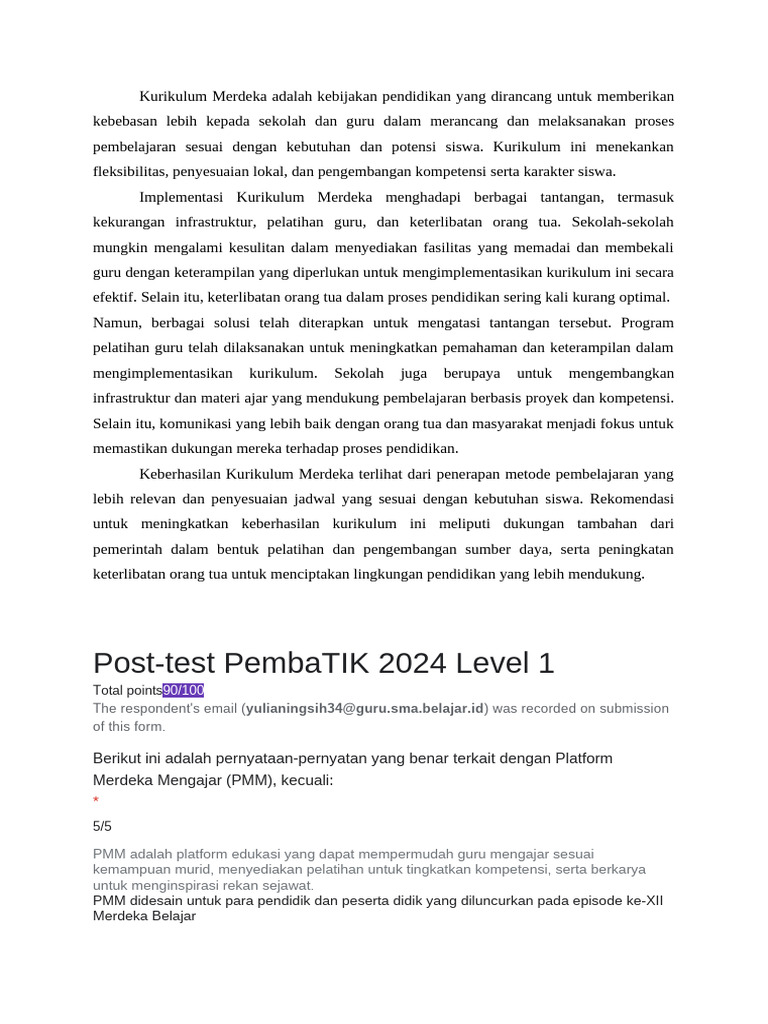 Resume Video PMM Tema Kurikulum Merdeka | PDF