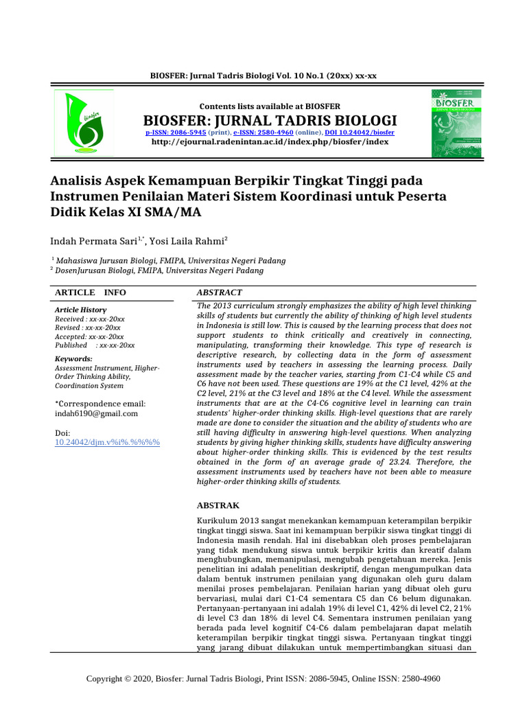 Tamplate Biosfer 2020 - JURNAL INDAH PERMATA | PDF