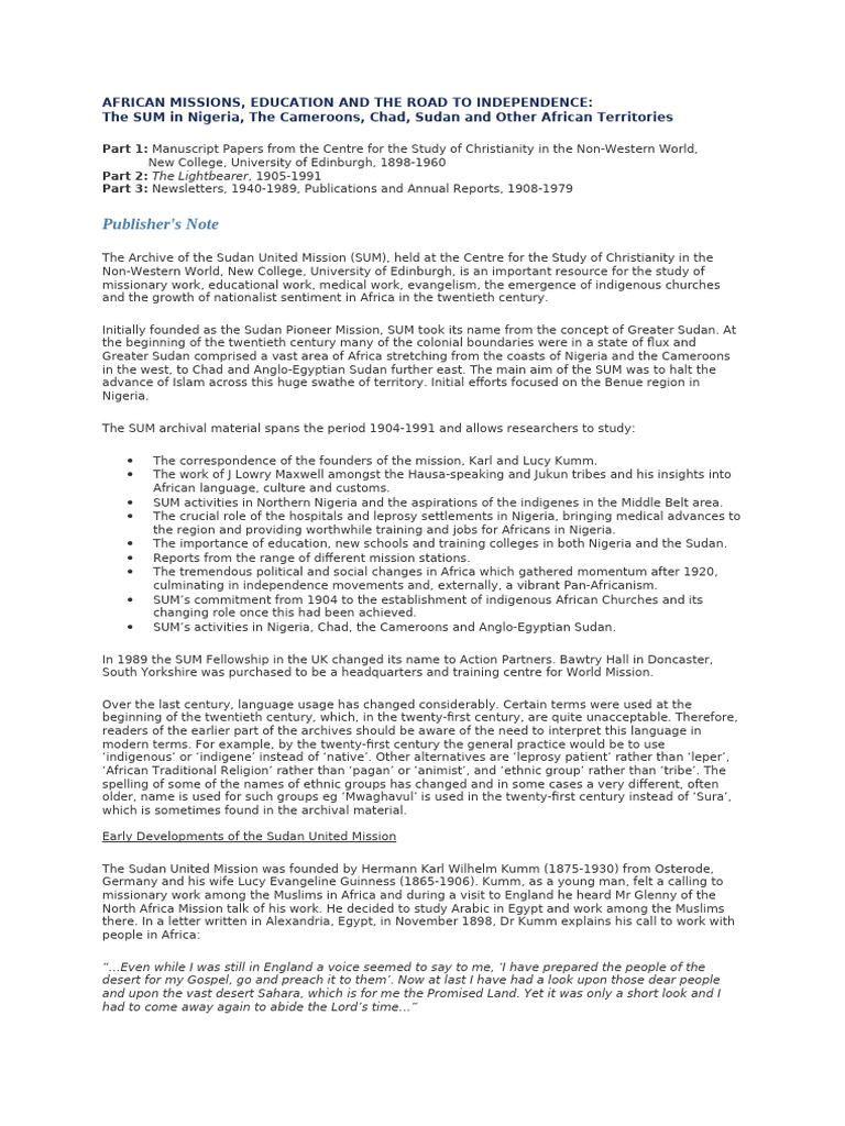 About The Sudan United Missions | PDF