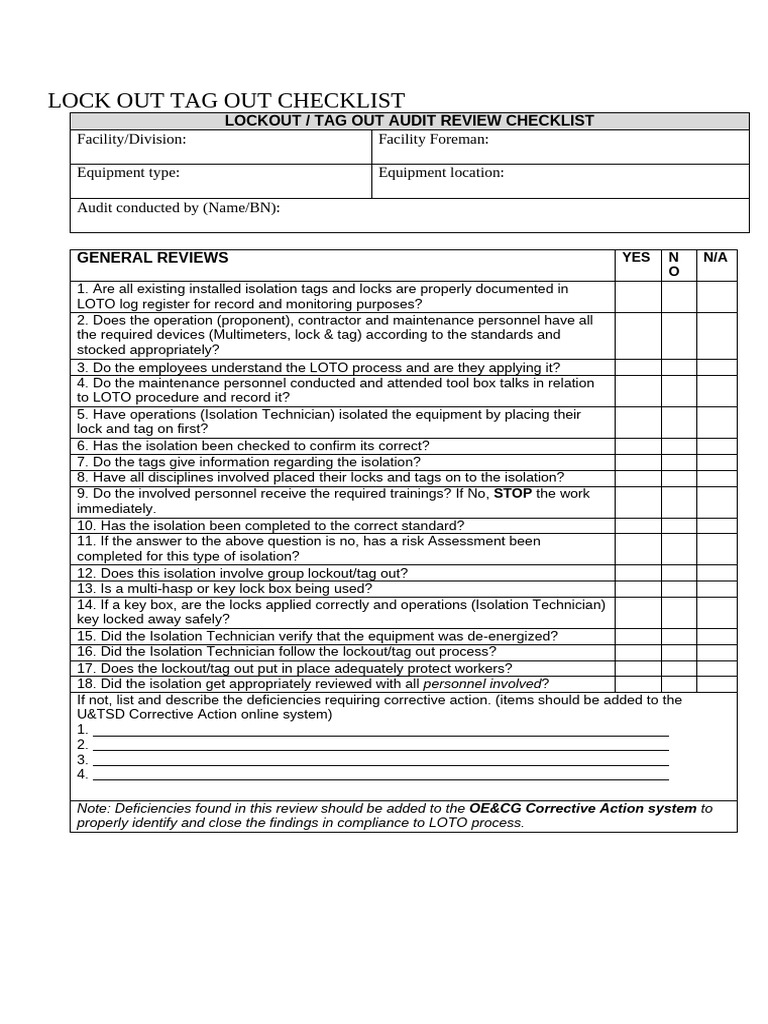 LOTO - Check List | PDF