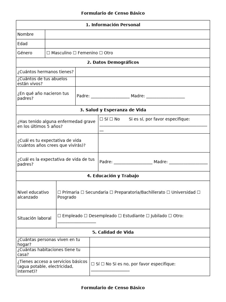 Formulario de Censo Básico | PDF