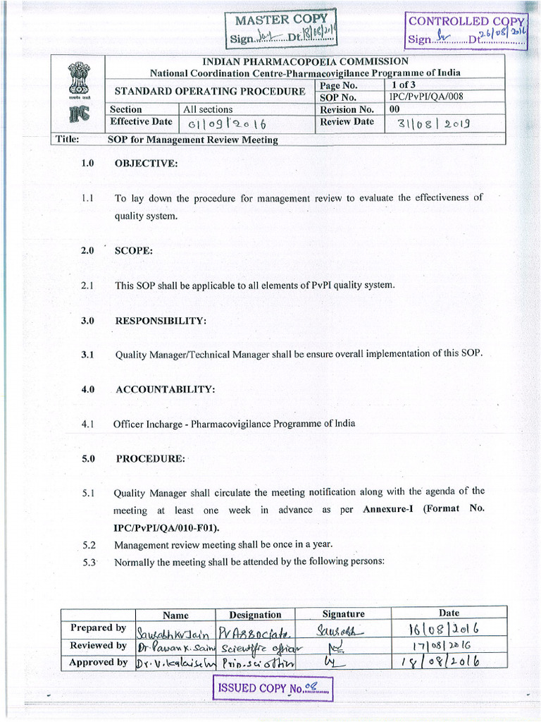 Management Review Meeting SOP | PDF
