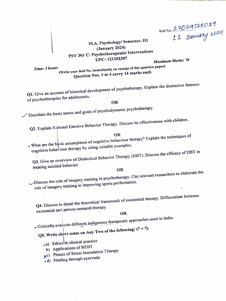 Semester III Question Papers - Clinical Psychology | PDF