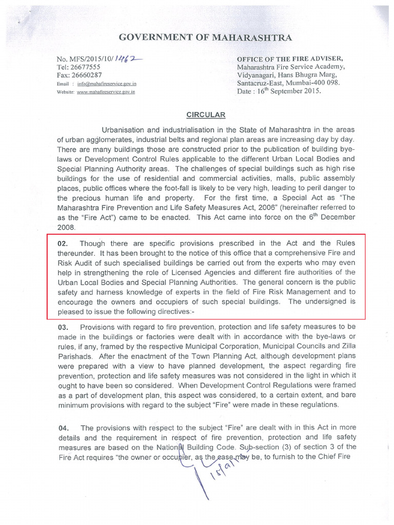 Circular-MFS-Regarding Fire Audit - 16.09.2015 | PDF