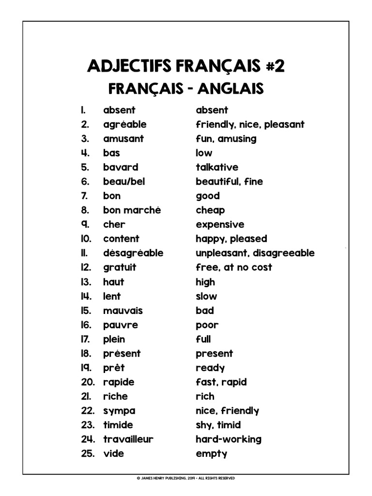 French Adjectives 2 No Background | PDF