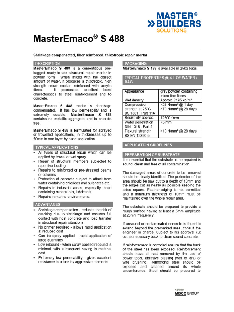 Masteremaco S 488 Tds | PDF