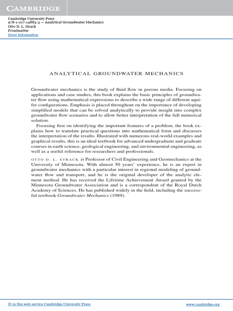 Analytical Groundwater Mechanics-Cambridge University (Otto. D. L) | PDF