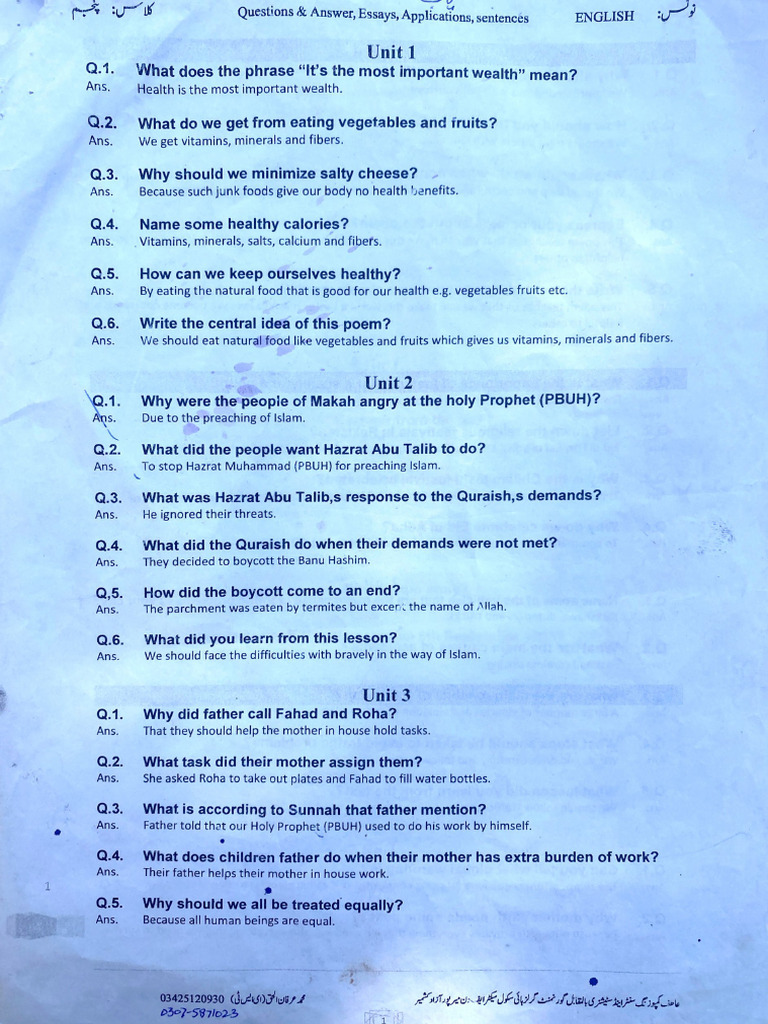 ENGLISH 5th Class | PDF