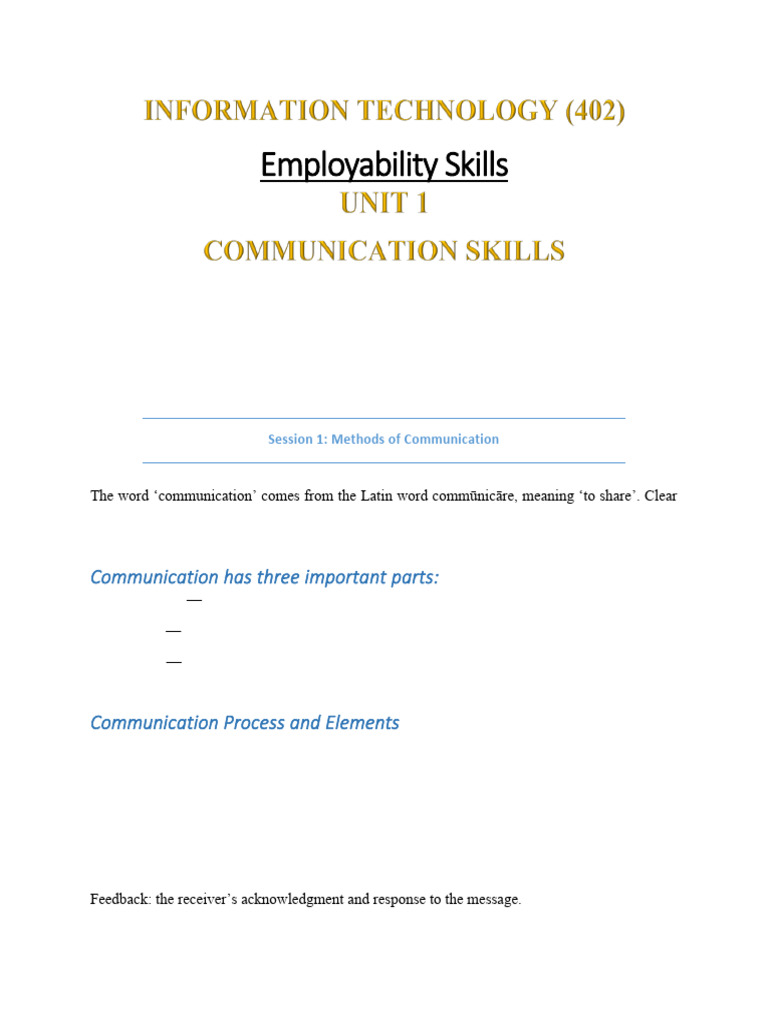 Communication Skills Notes | PDF
