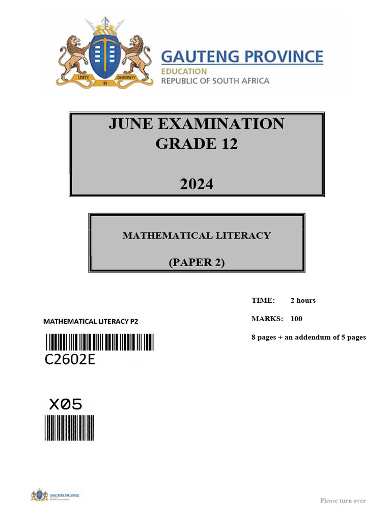 GR 12 Mathematical Literacy P2 Eng - x5 | PDF