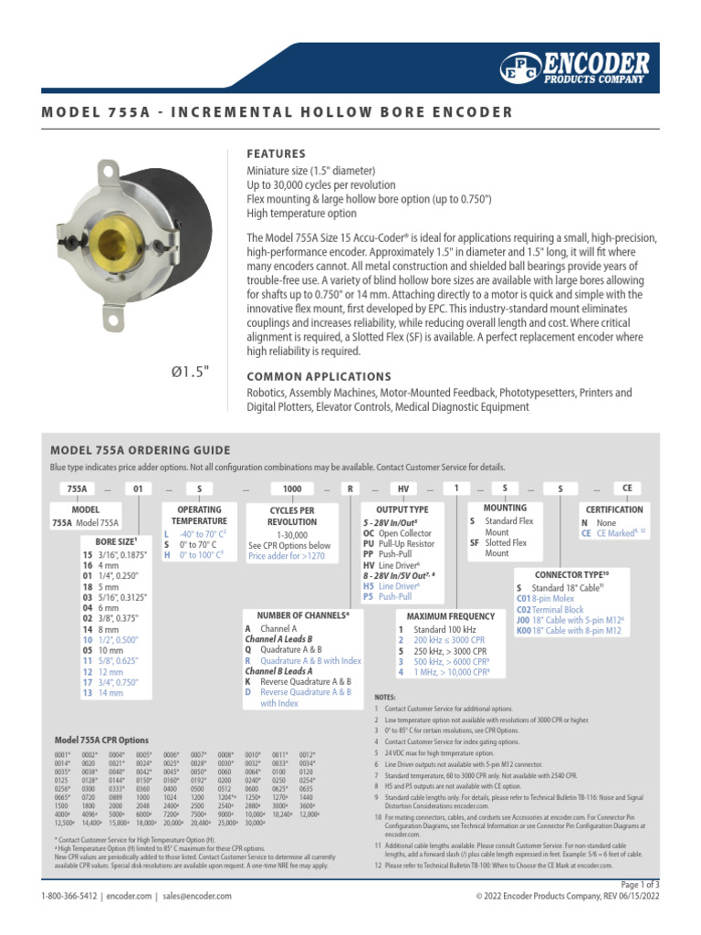 Datasheet Model 755a Hollow Bore | PDF | Electrical Connector ...