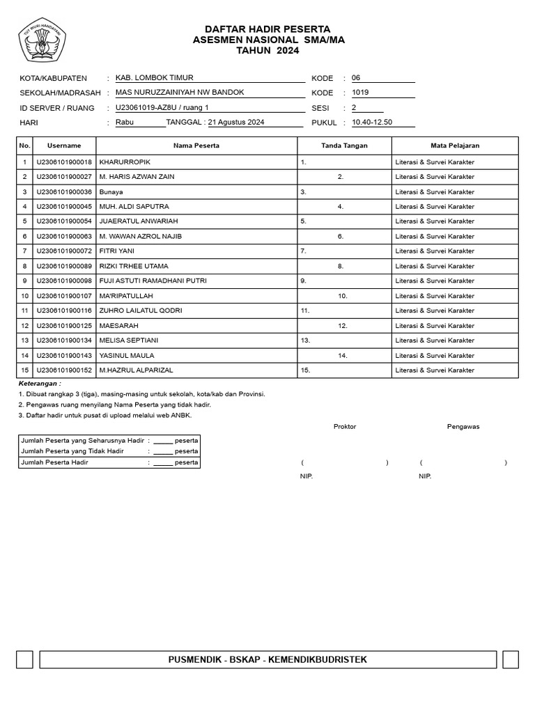 Asesmen Nasional - Tahun 2024 Ab1 | PDF