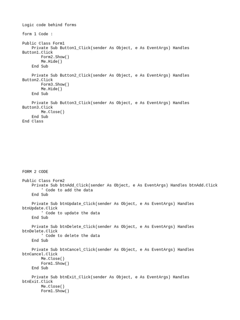 Main Codes of All Forms | PDF