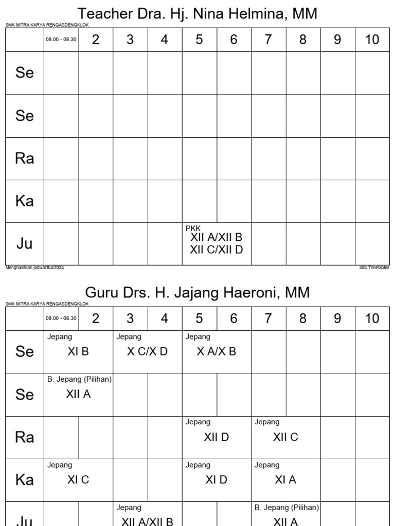 REVISI 2 - Jadwal Pelajaran 2024-2025 - Per Guru | PDF