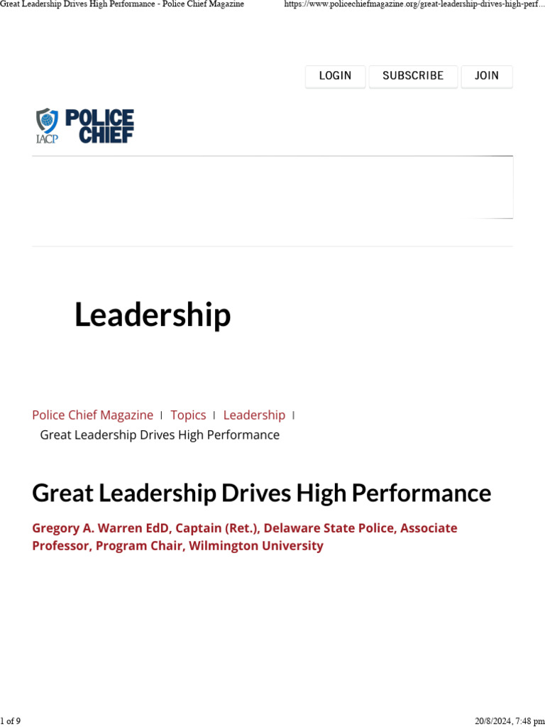 Great Leadership Drives High Performance - Police Chief Magazine | PDF