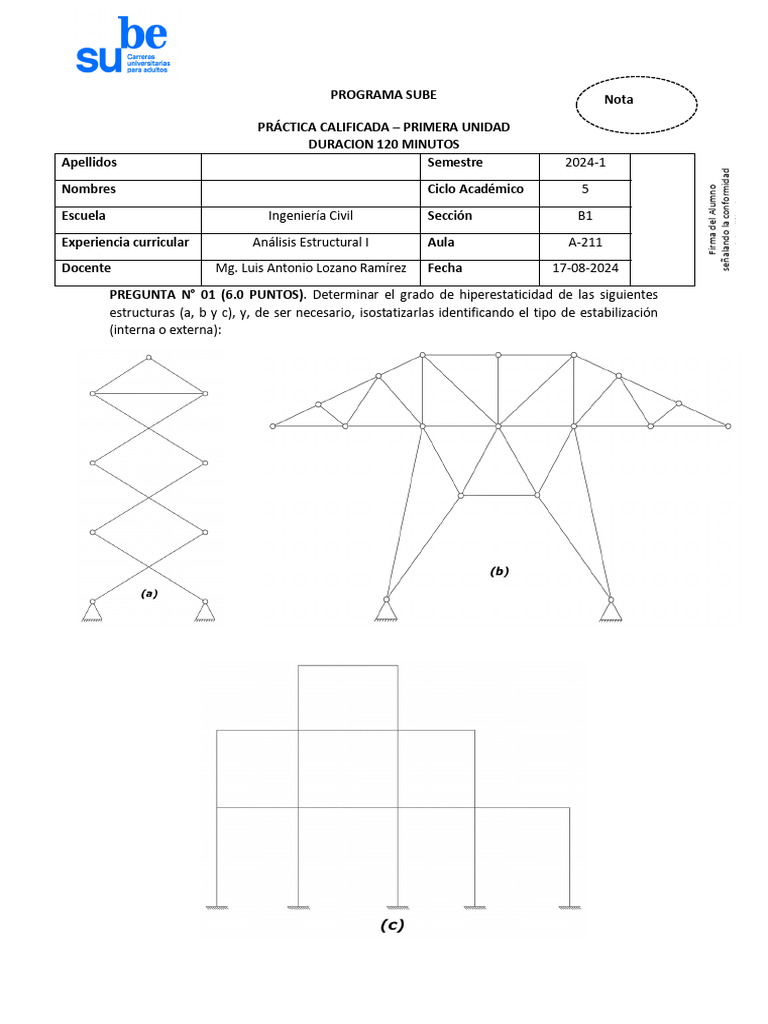 Practica Calificada 01 - Analisis Estructural I - 2024-1 | PDF