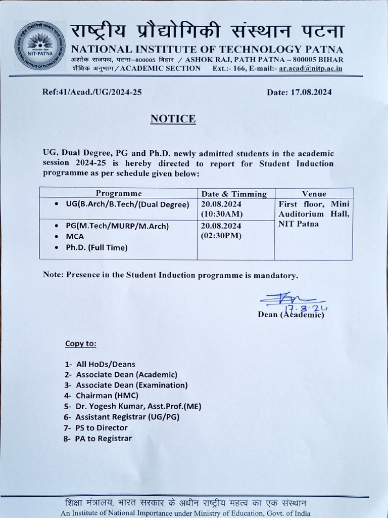 Notice For Induction | PDF