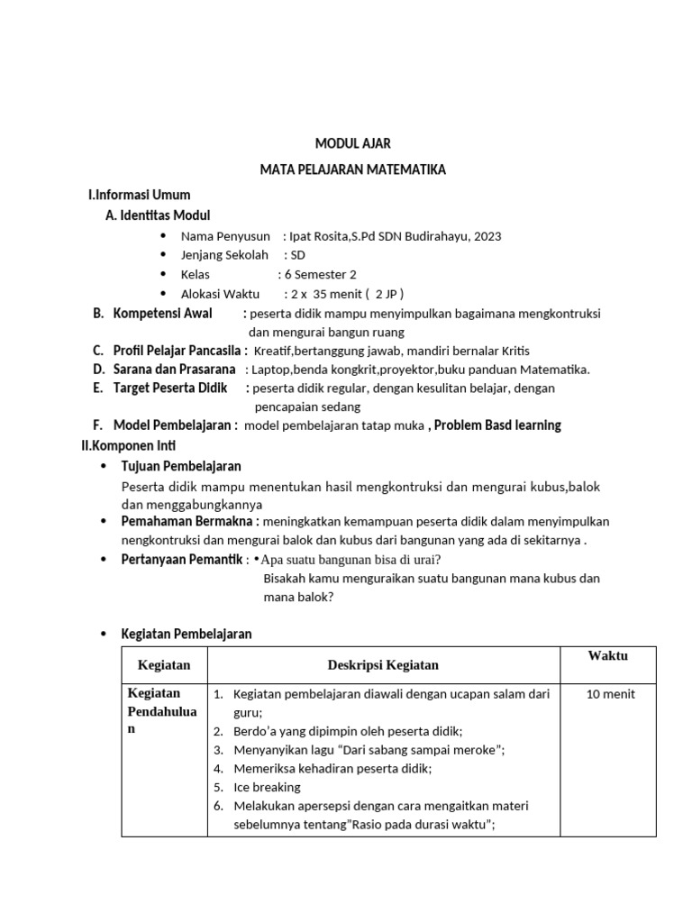 Modul Ajar Matematika Bangun Ruang | PDF