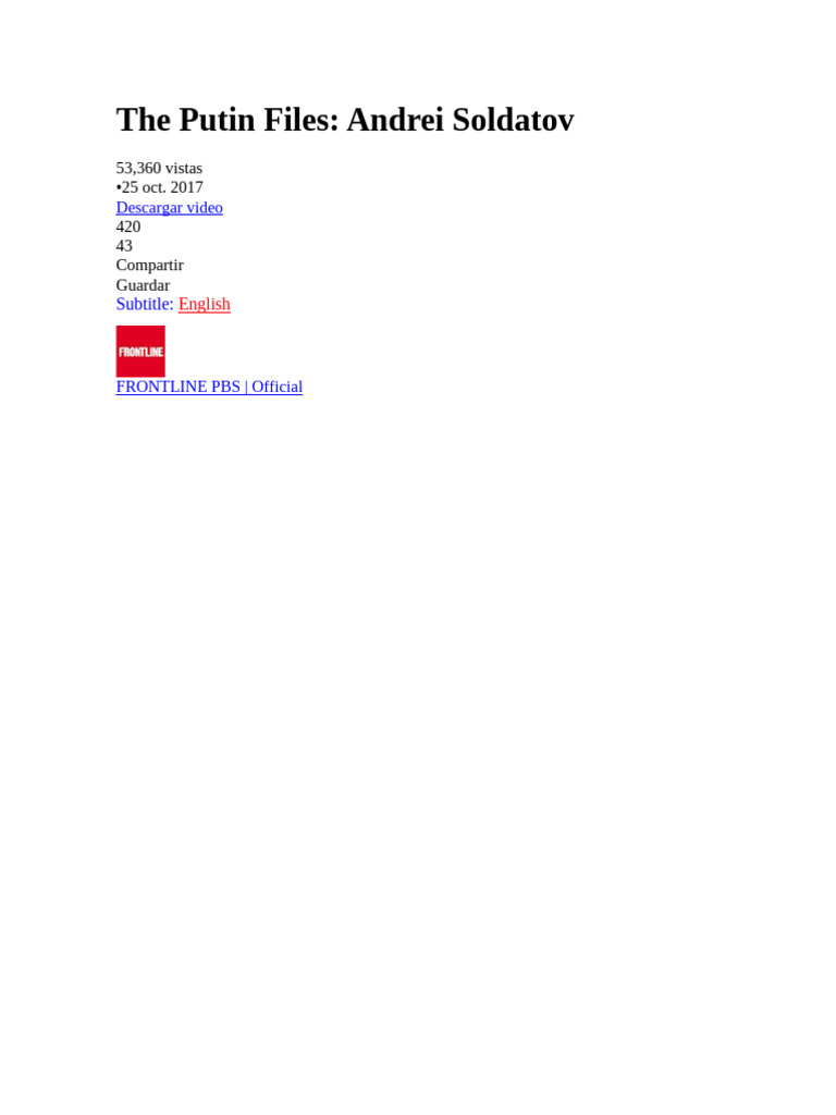 The Putin Files. Andrei Soldatov | PDF