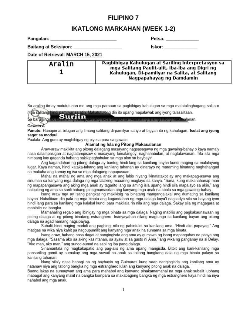 Filipino 3rd Quarter | PDF