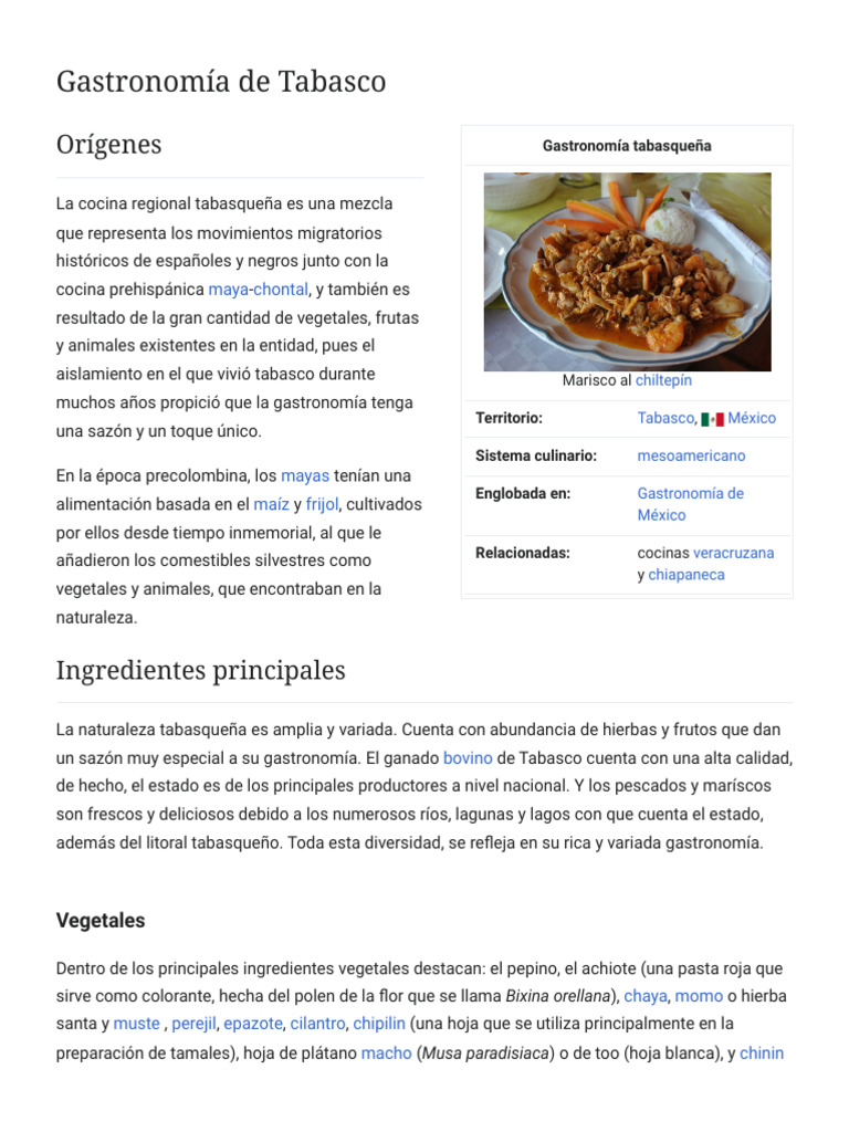 Gastronomía de Tabasco - Wikipedia, La Enciclopedia Libre | PDF