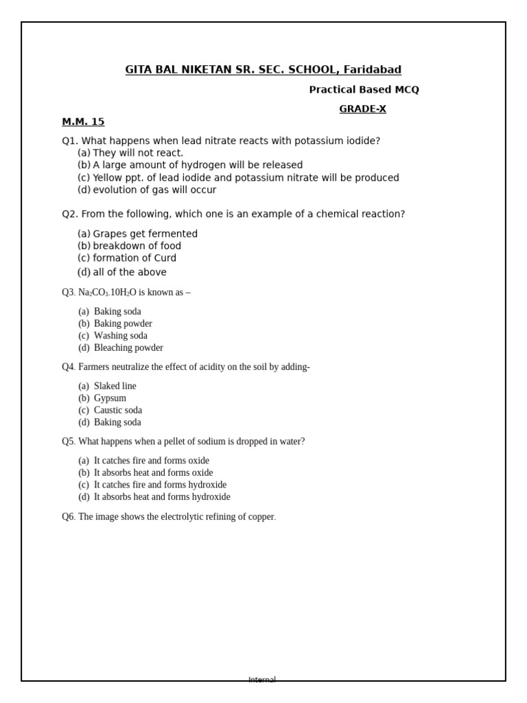 Class 10 Practical Based MCQ | PDF