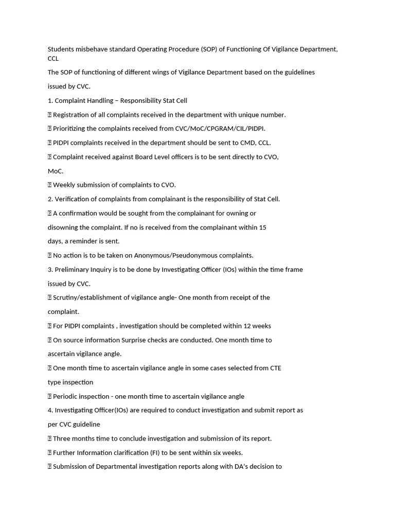 Students Misbehave Castandard Operating Procedure | PDF | Justice | Business