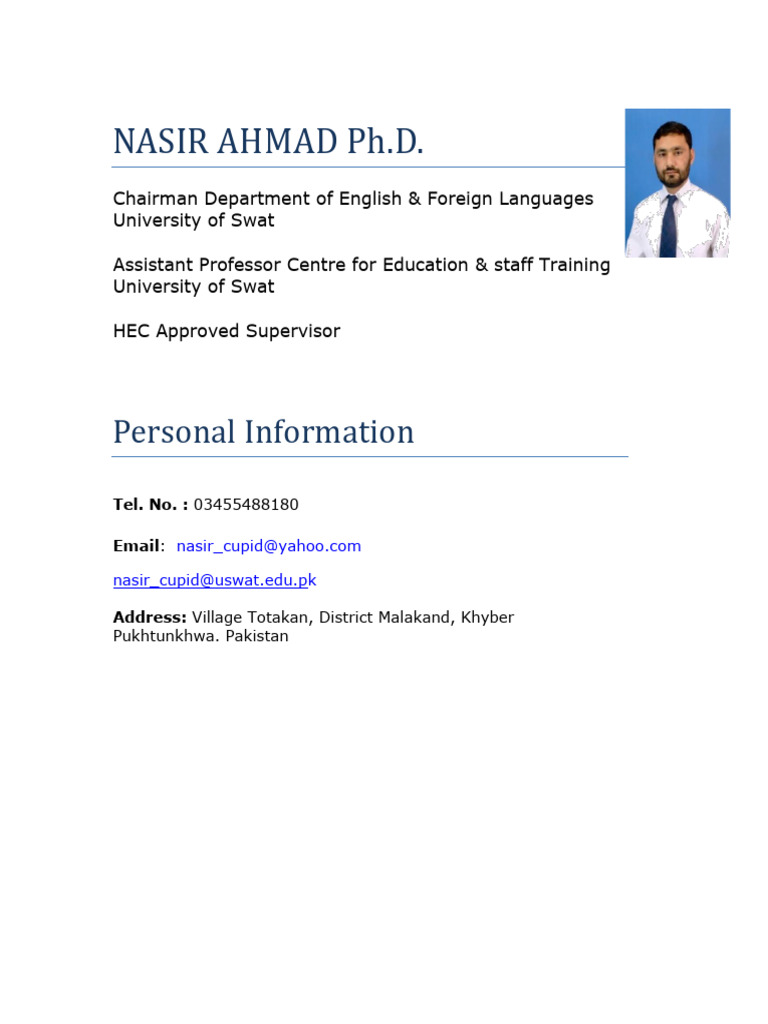 Dr. Nasir Ahmad CV 1 | PDF