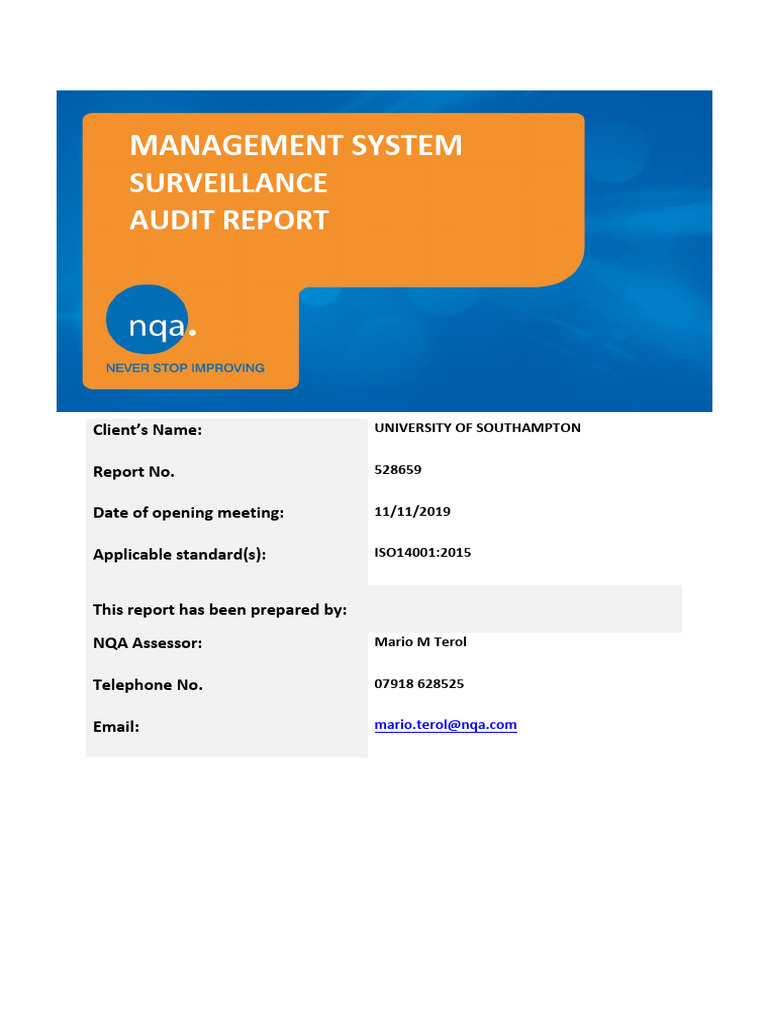 ISO14001 External Audit Report | PDF